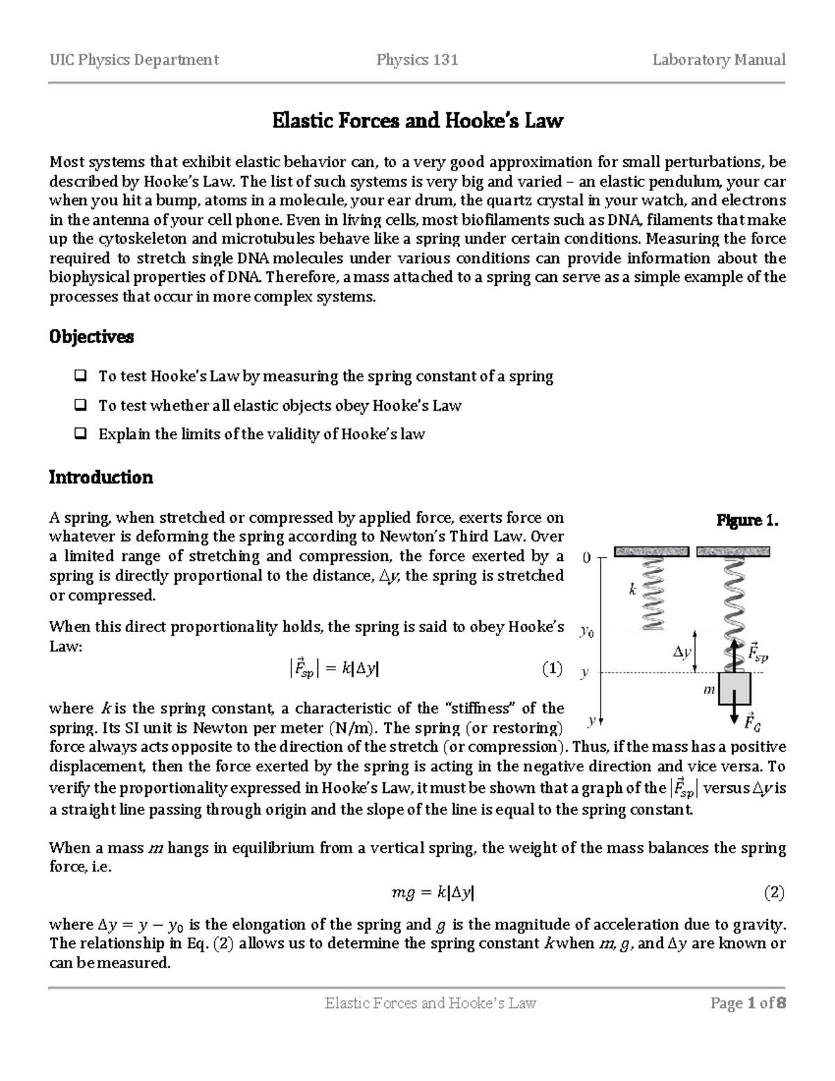 Lab Manual - Exploring Elastic Forces and Hooke's Law Concepts - Studocu