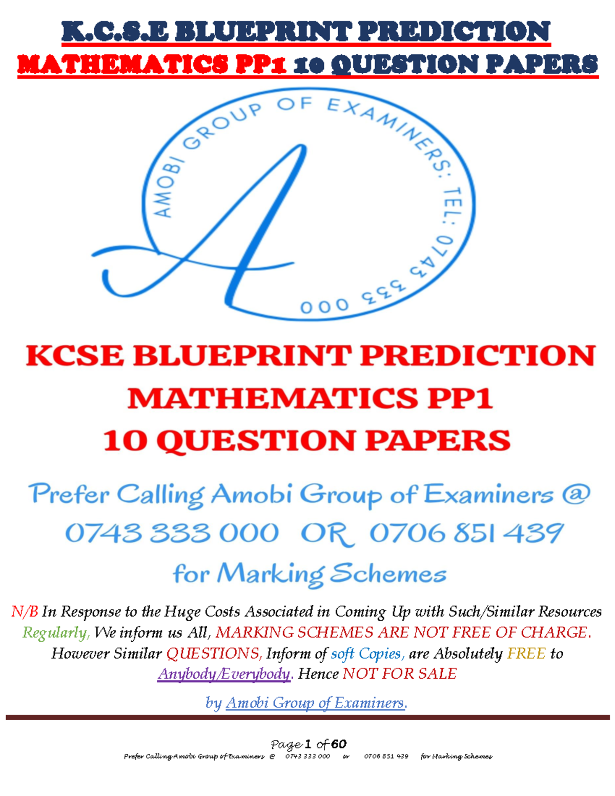 Maths PP1 Blueprint Prediction: 10 Question Papers for KCSE - Studocu