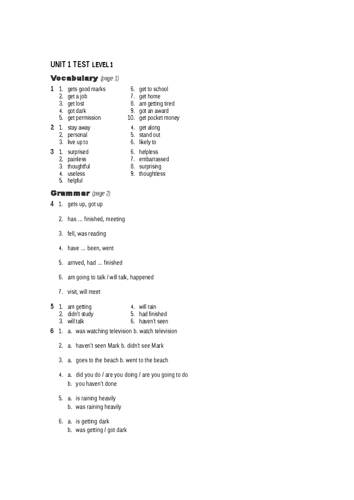 Unit 1 Self-Test Answers: Vocabulary & Grammar Review - Studocu