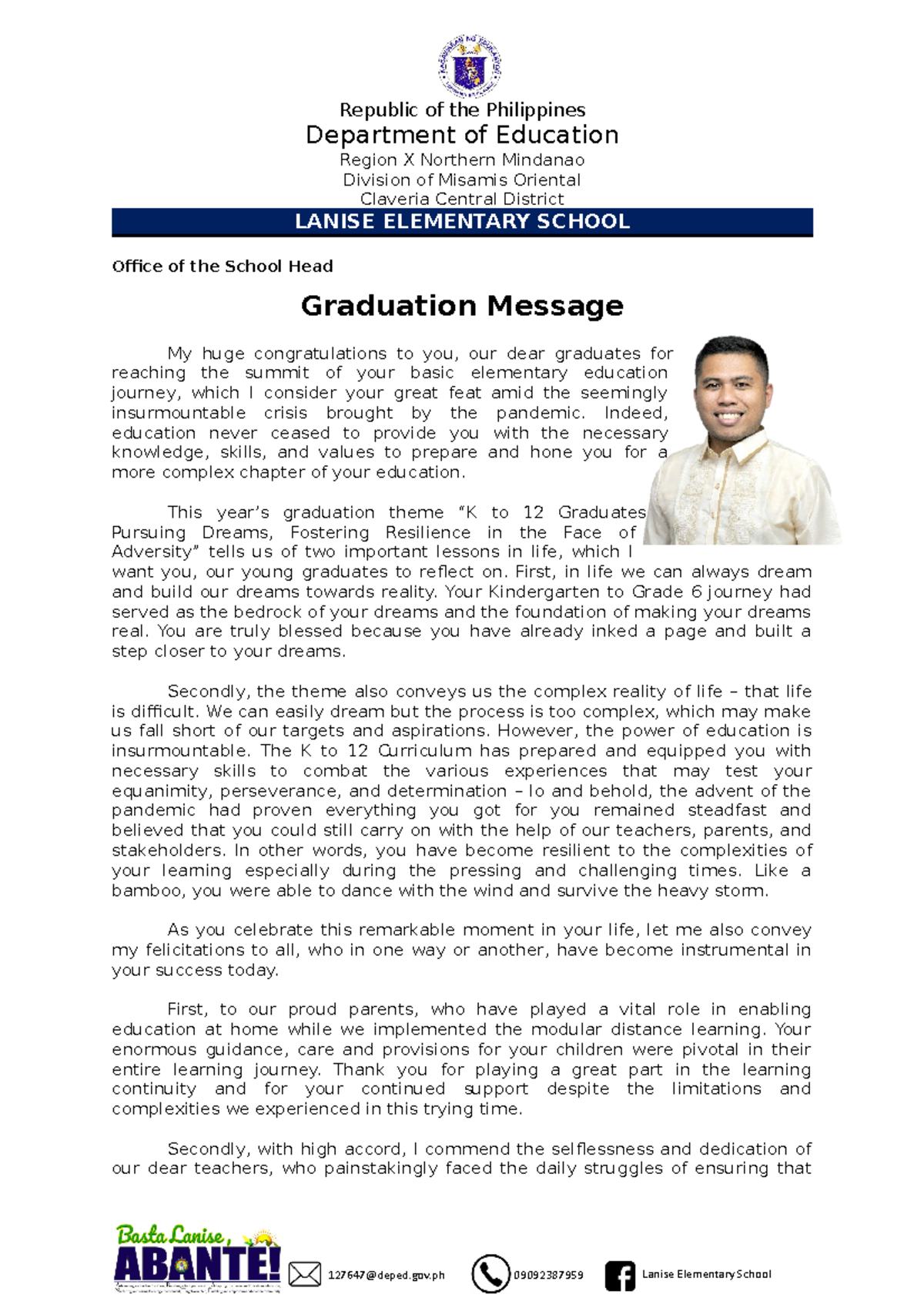 Graduation Message Salatan 2022 - 127647@deped.gov 09092387959 Lanise ...