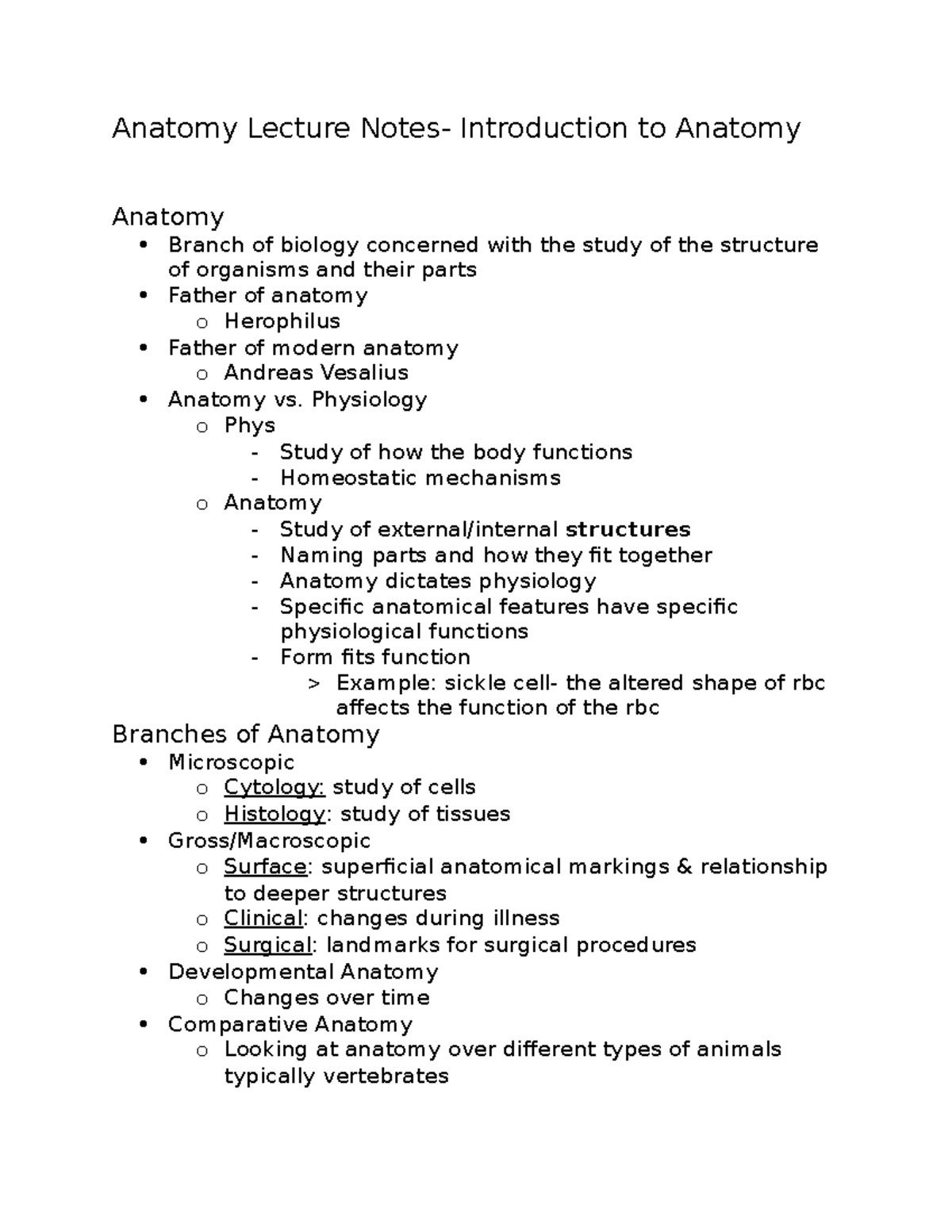 Human Anatomy Chapter 1 Notes - Anatomy Lecture Notes- Introduction to ...