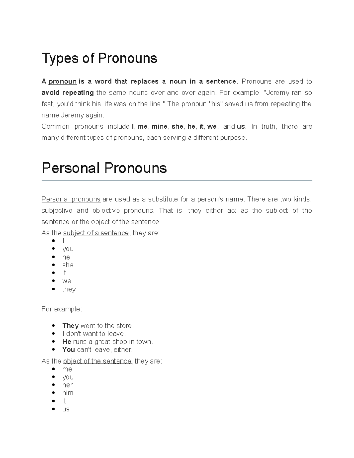 Types of Pronouns lect 4 - Types of Pronouns A pronoun is a word that ...