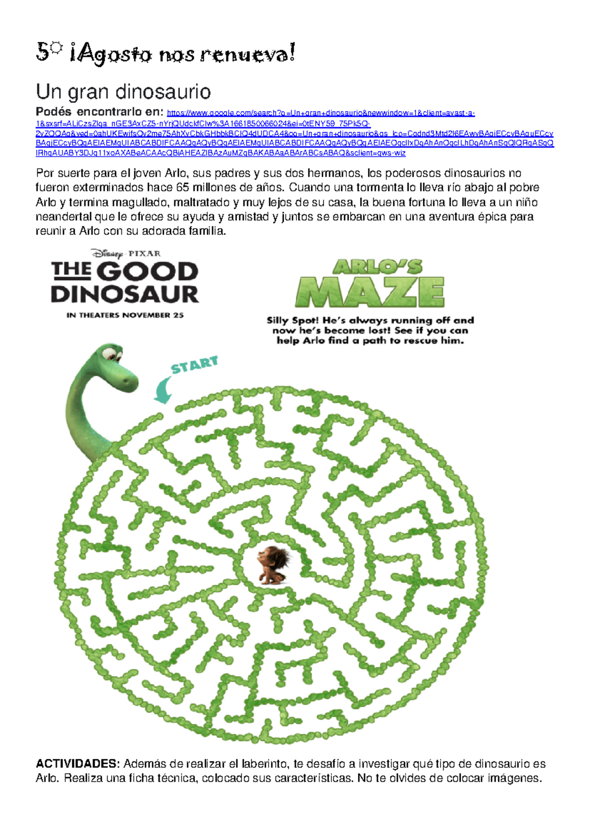 5° Ag - Tarea de Repaso: El Gran Dinosaurio y Arlo - Studocu