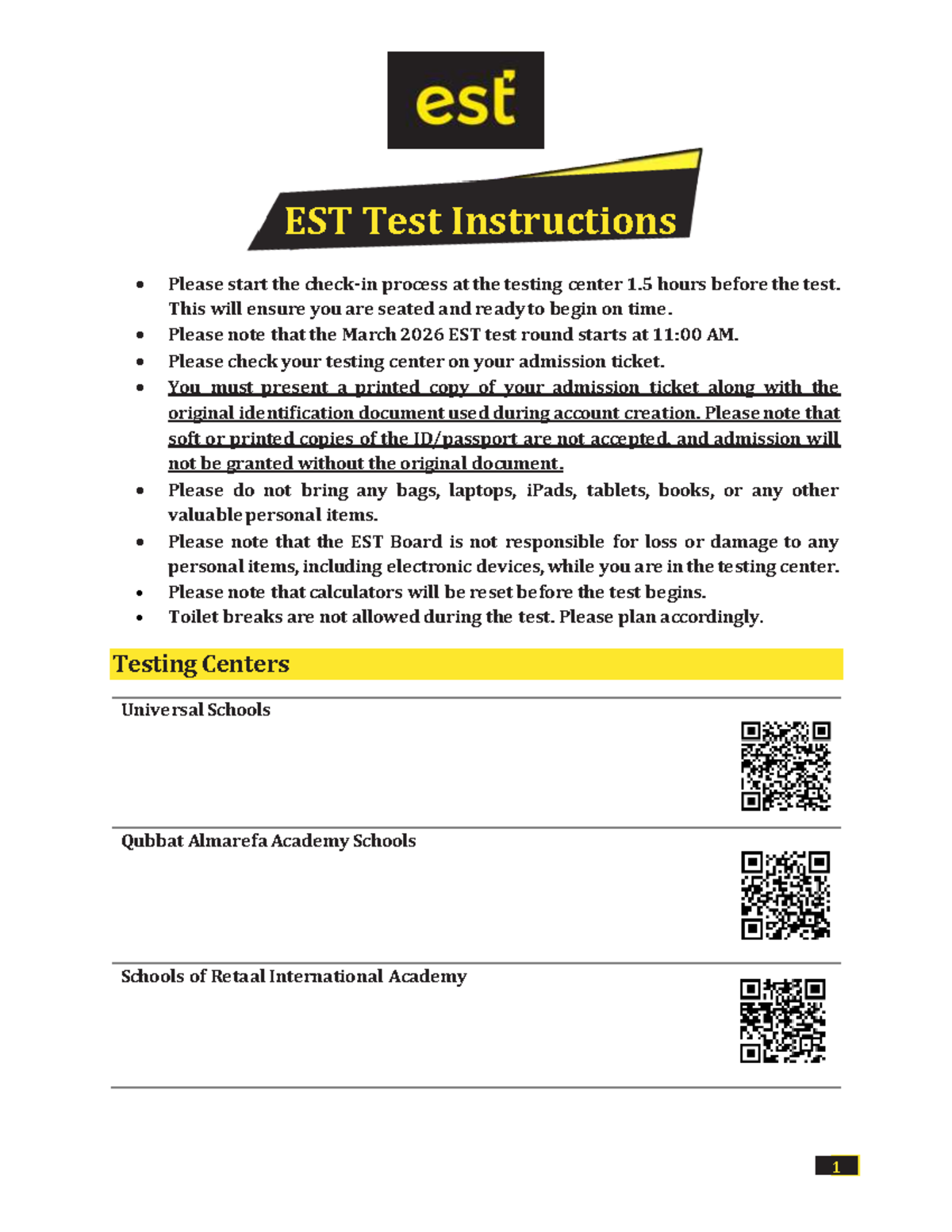 EST II Test Instructions for March 2026 Exam - Studocu