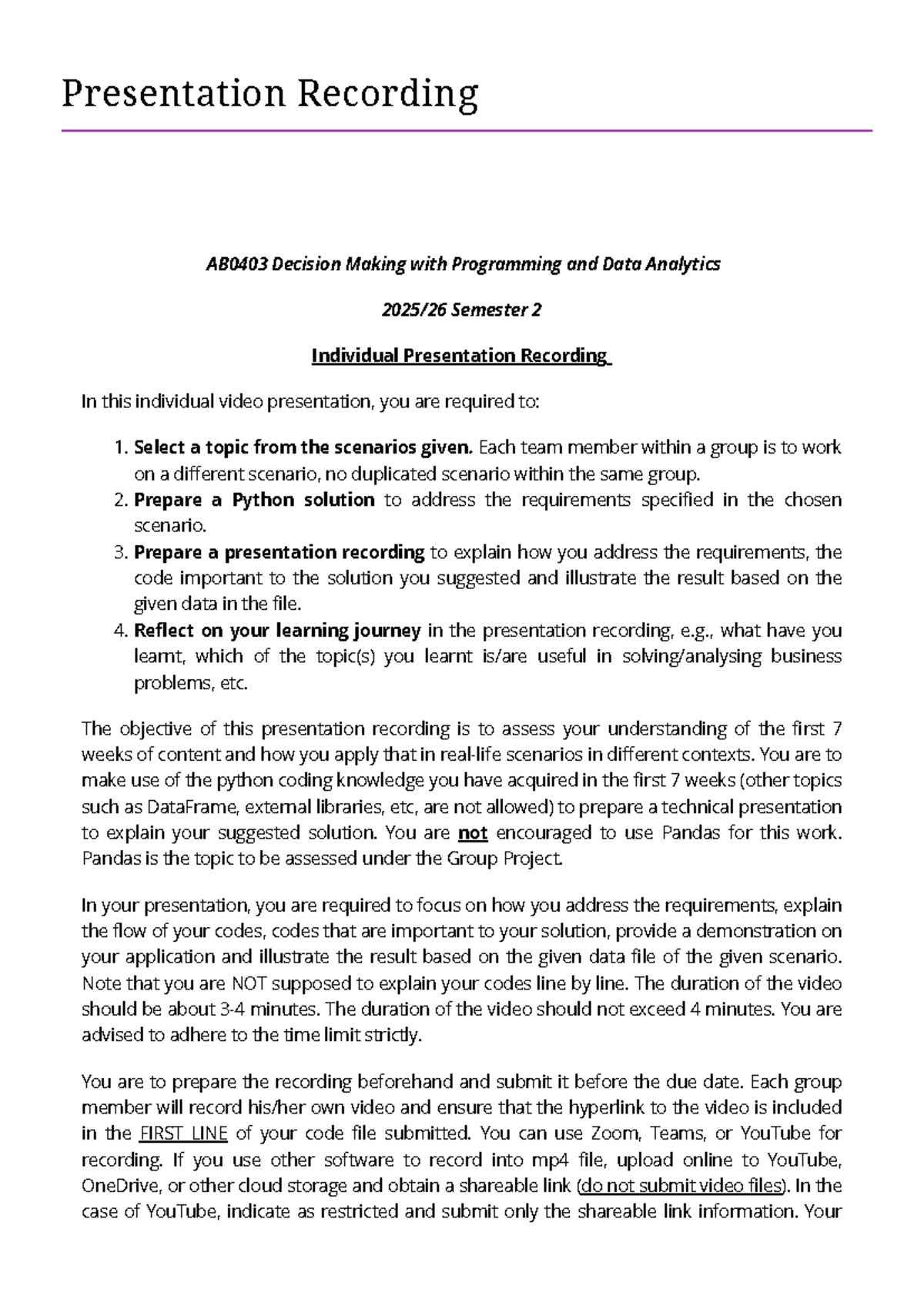 AB0403 Decision Making: Individual Presentation Recording on Python ...