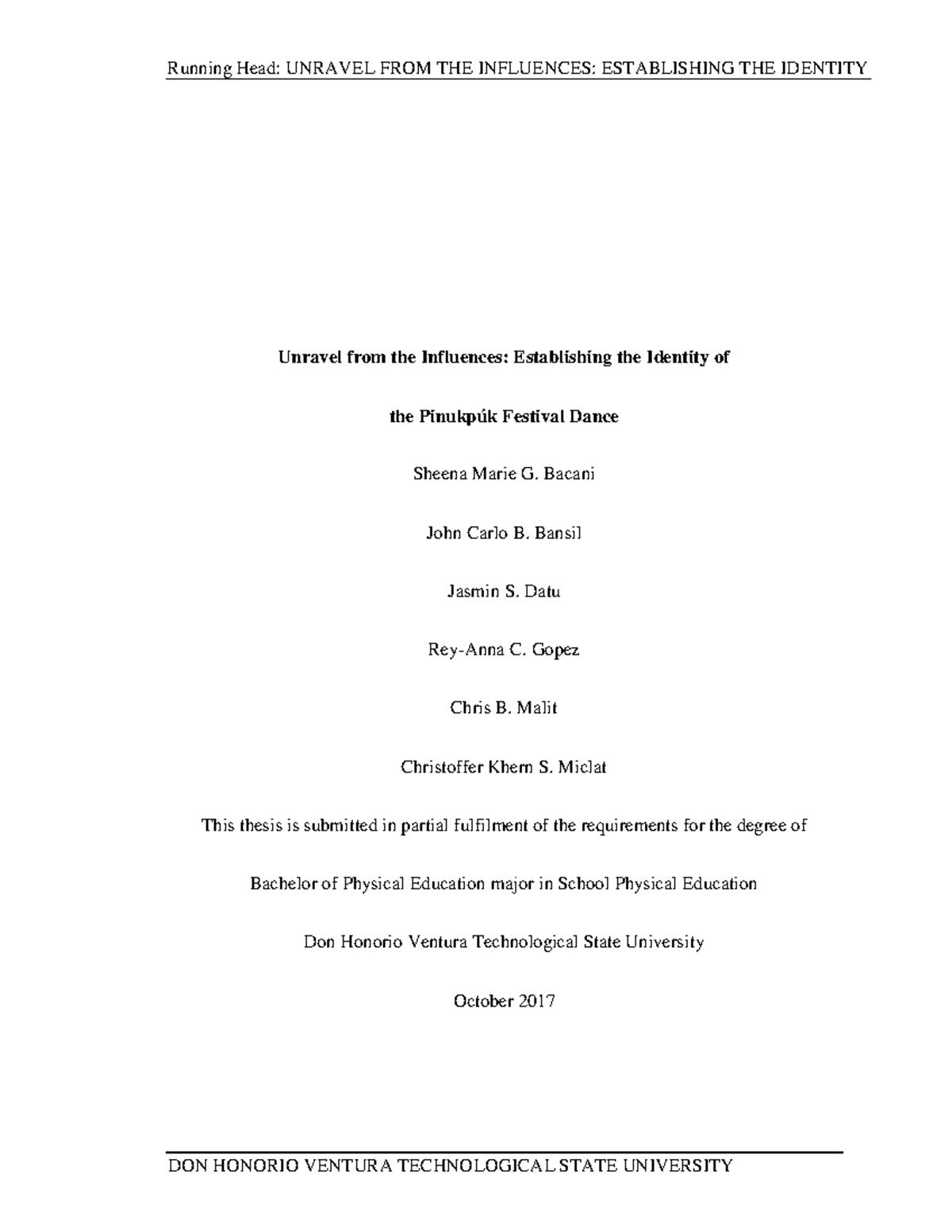 Thesis Manuscript: Establishing the Identity of the Pinukpúk Festival ...