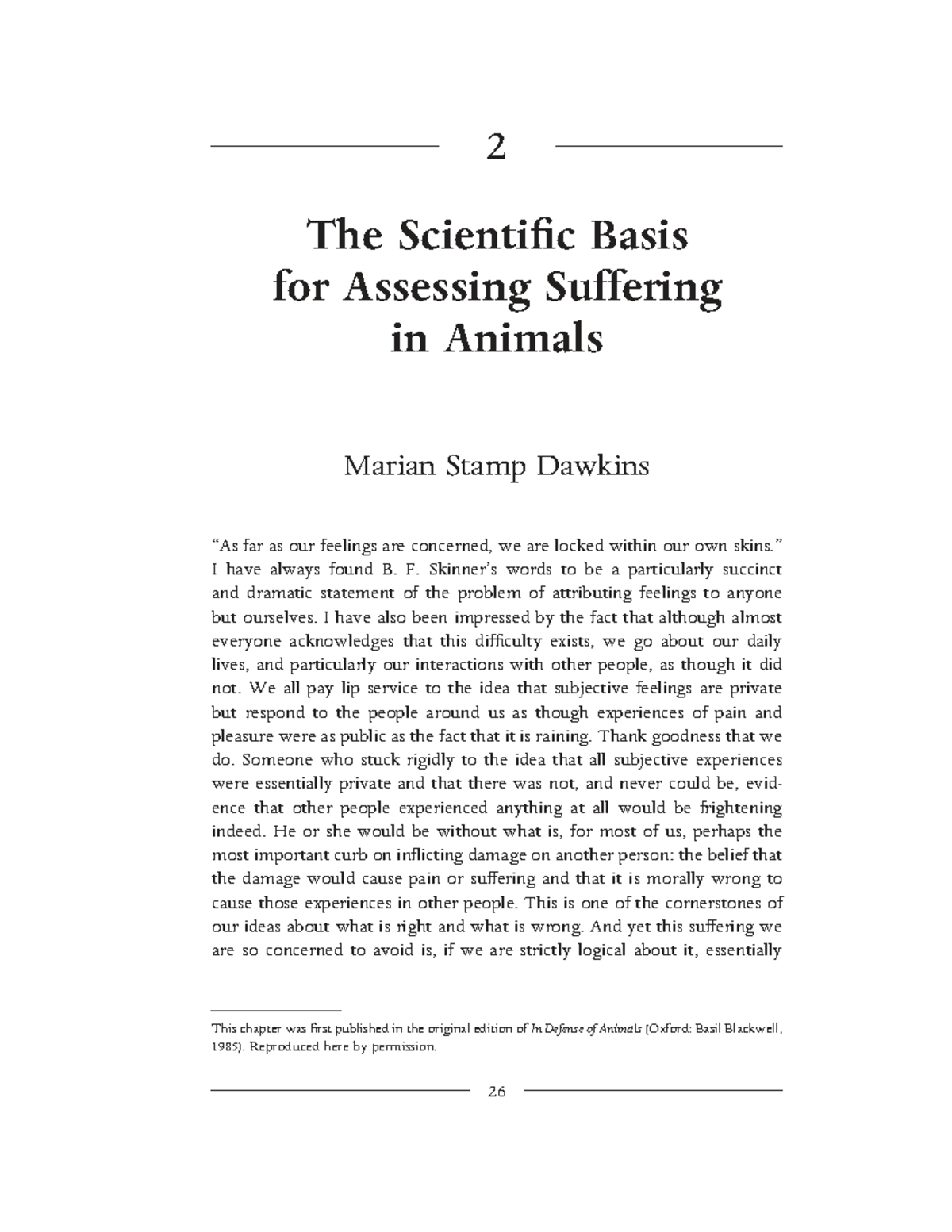 Marian Stamp Dawkins: Scientific Basis for Assessing Animal Suffering ...