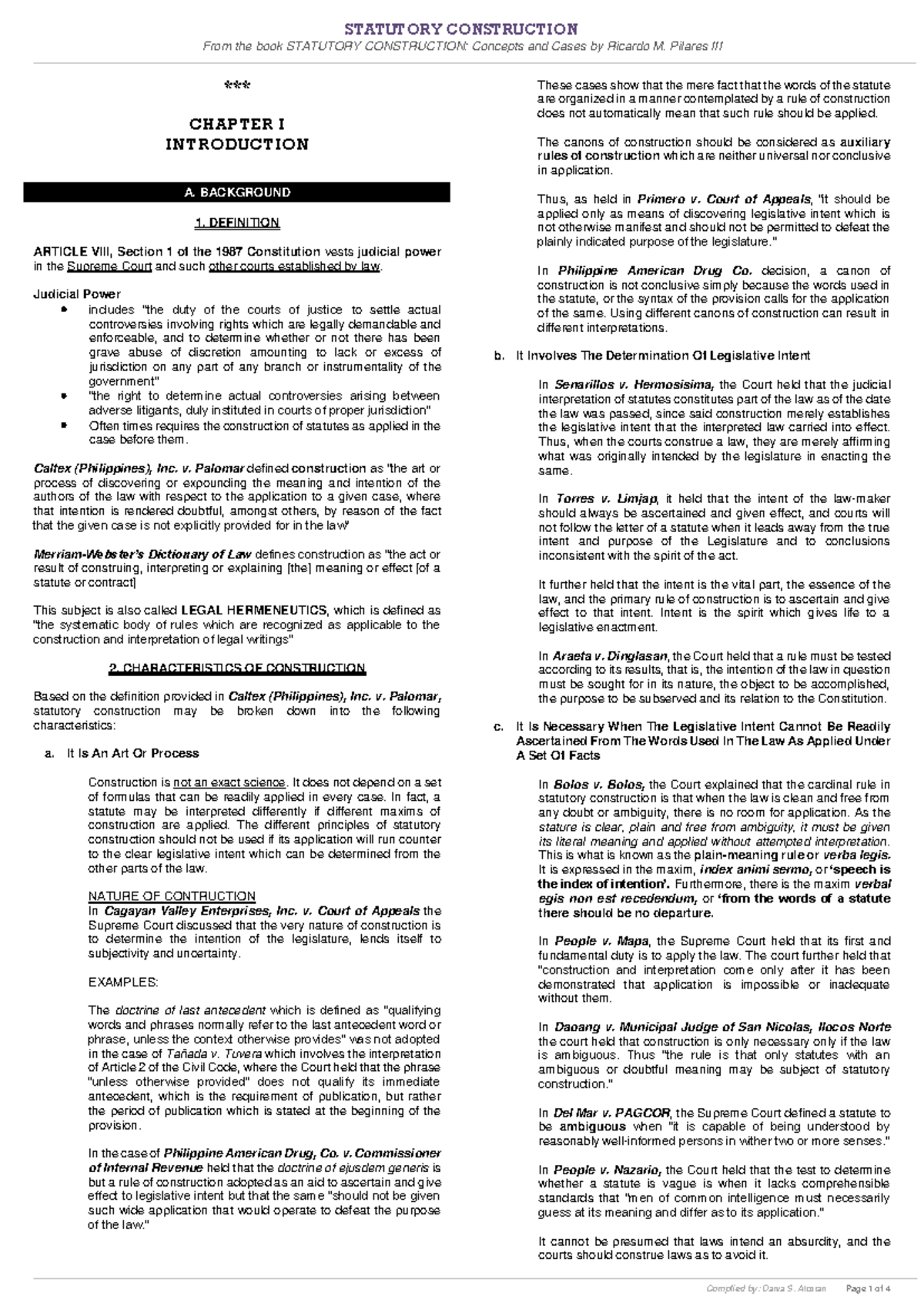 STATCON 101: Reviewer on Statutory Construction Principles - Studocu