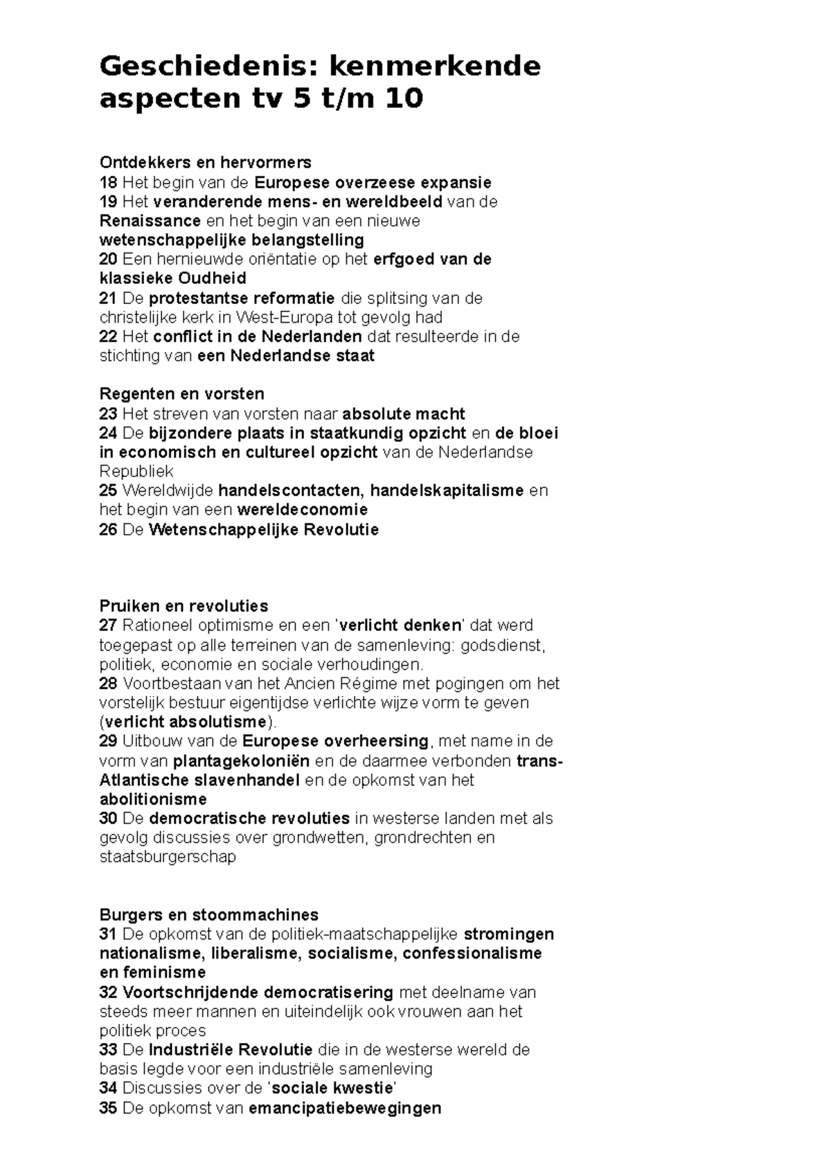 Kenmerkende Aspecten Geschiedenis Havo TV 5 t/m 10 Samenvatting ...