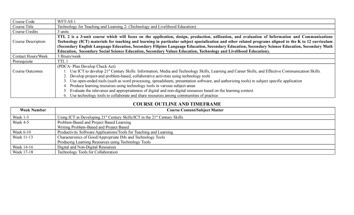 WFT-AS Technology for Teaching and Learning 2 Course Overview (2022 ...