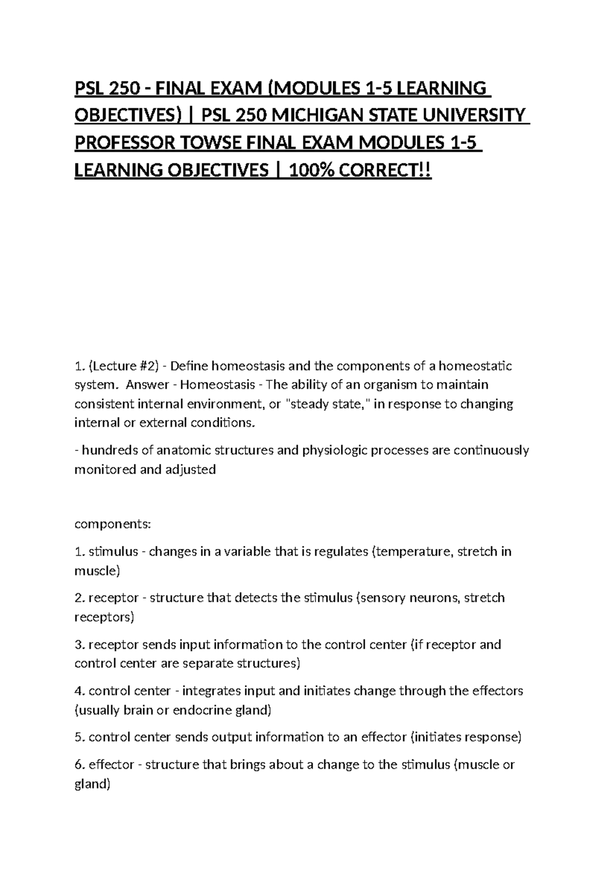 PSL 250 - Final Exam (Modules 1-5 Learning Objectives) - Studocu