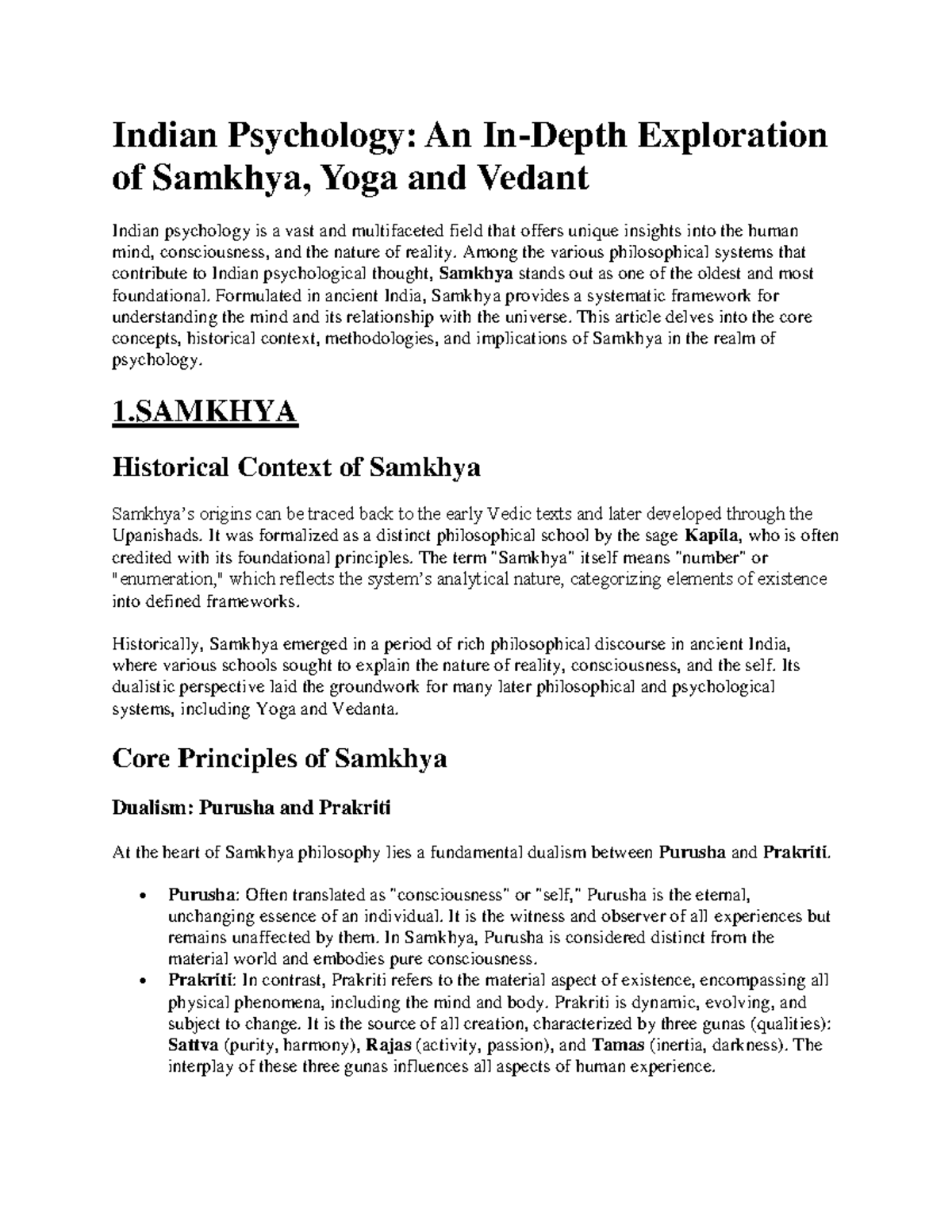 Indian Psychology Assignment: A Study of Samkhya, Yoga, and Vedanta ...