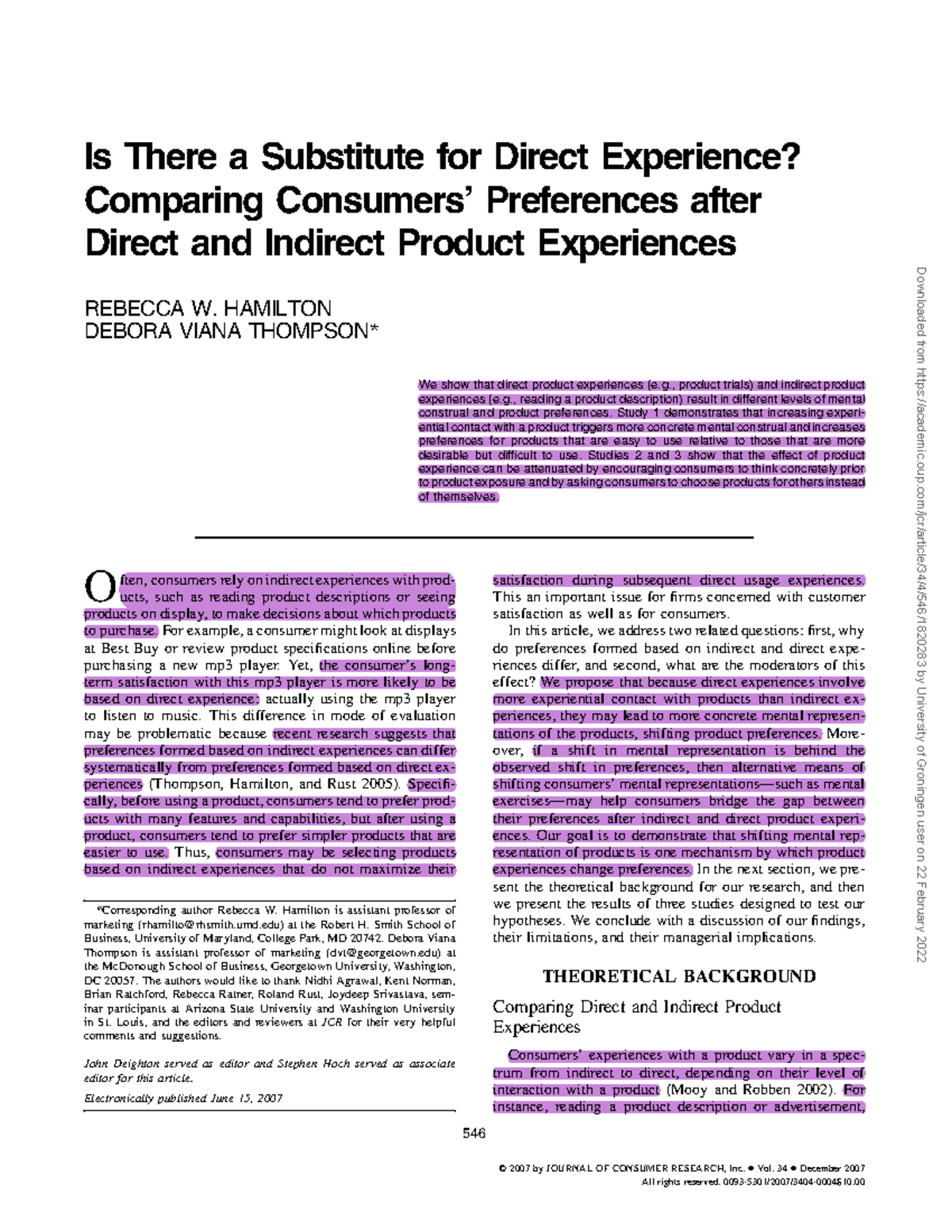 Comparing Direct vs. Indirect Product Experiences: Consumer Preferences ...