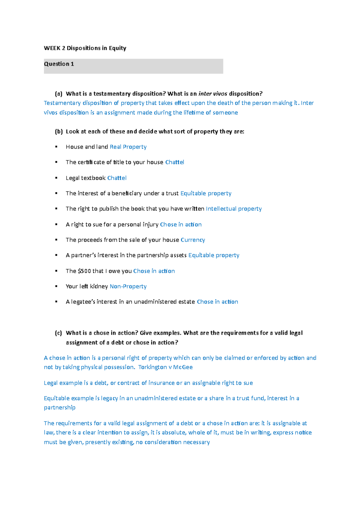 Week 2 Tutorial - tute answers - WEEK 2 Disposiions in Equity Quesion 1 ...
