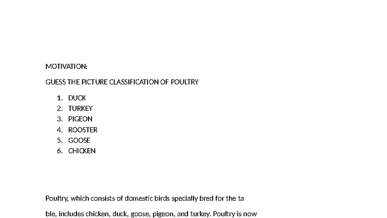 Poultry Classification Picture Quiz: Chicken, Duck, Turkey, etc. - Studocu