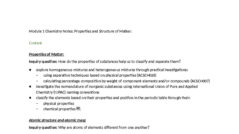 Module 1 Chemistry Notes - Properties, Structure & Periodicity of ...