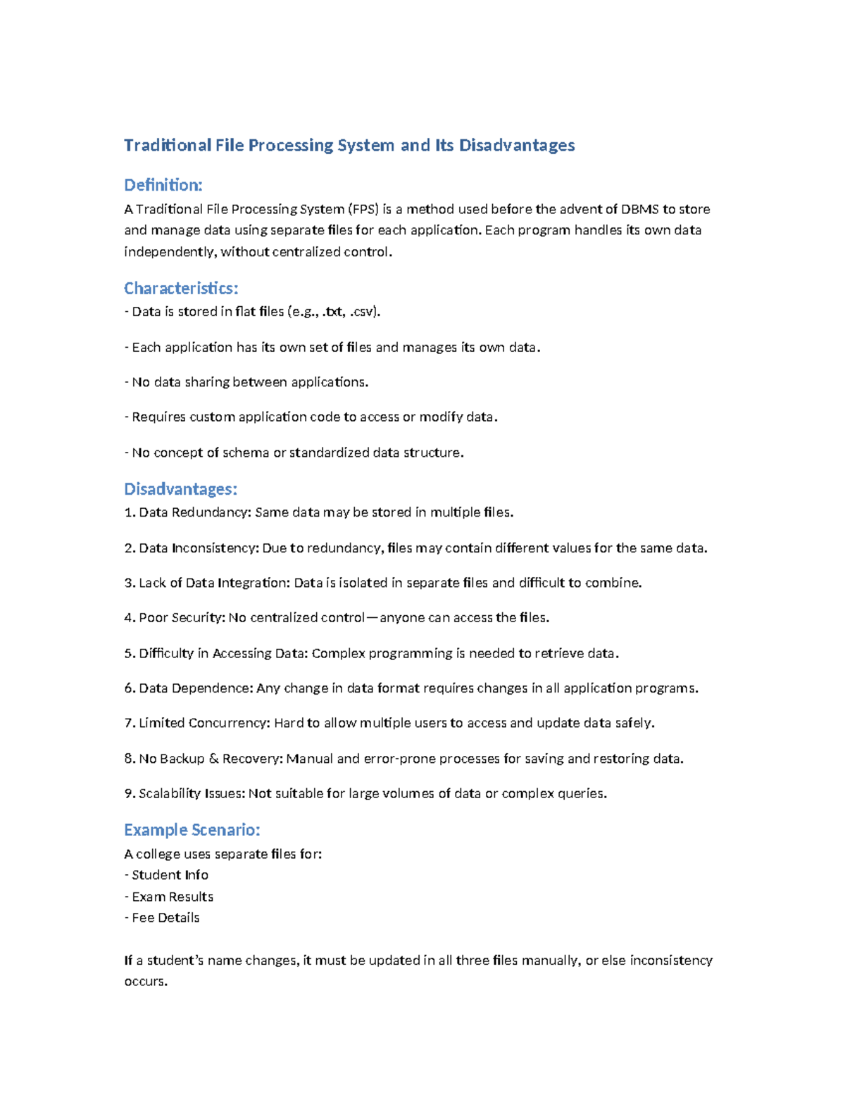 Traditional File Processing System: Disadvantages & Challenges - Studocu