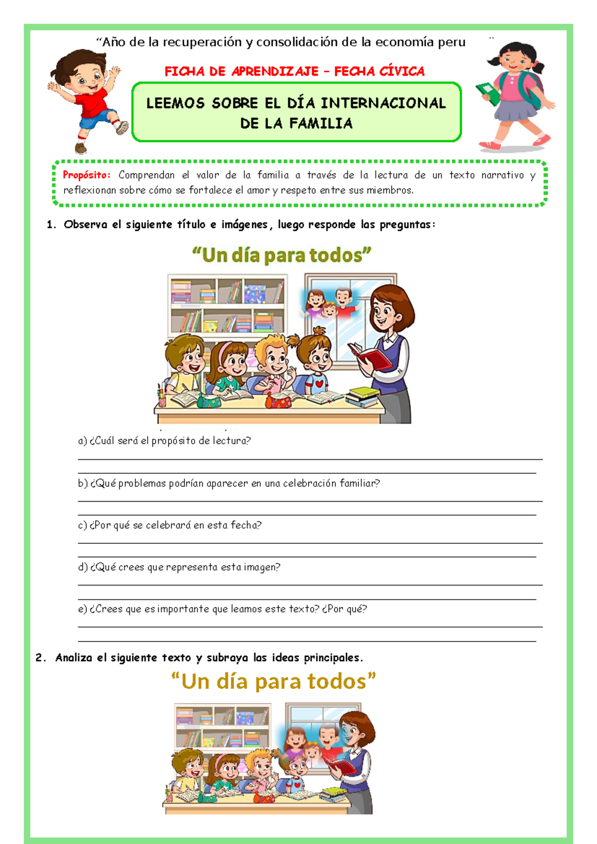 Ficha- Fecha Civica- Leemos Sobre EL DÍA Internacional DE LA Familia ...