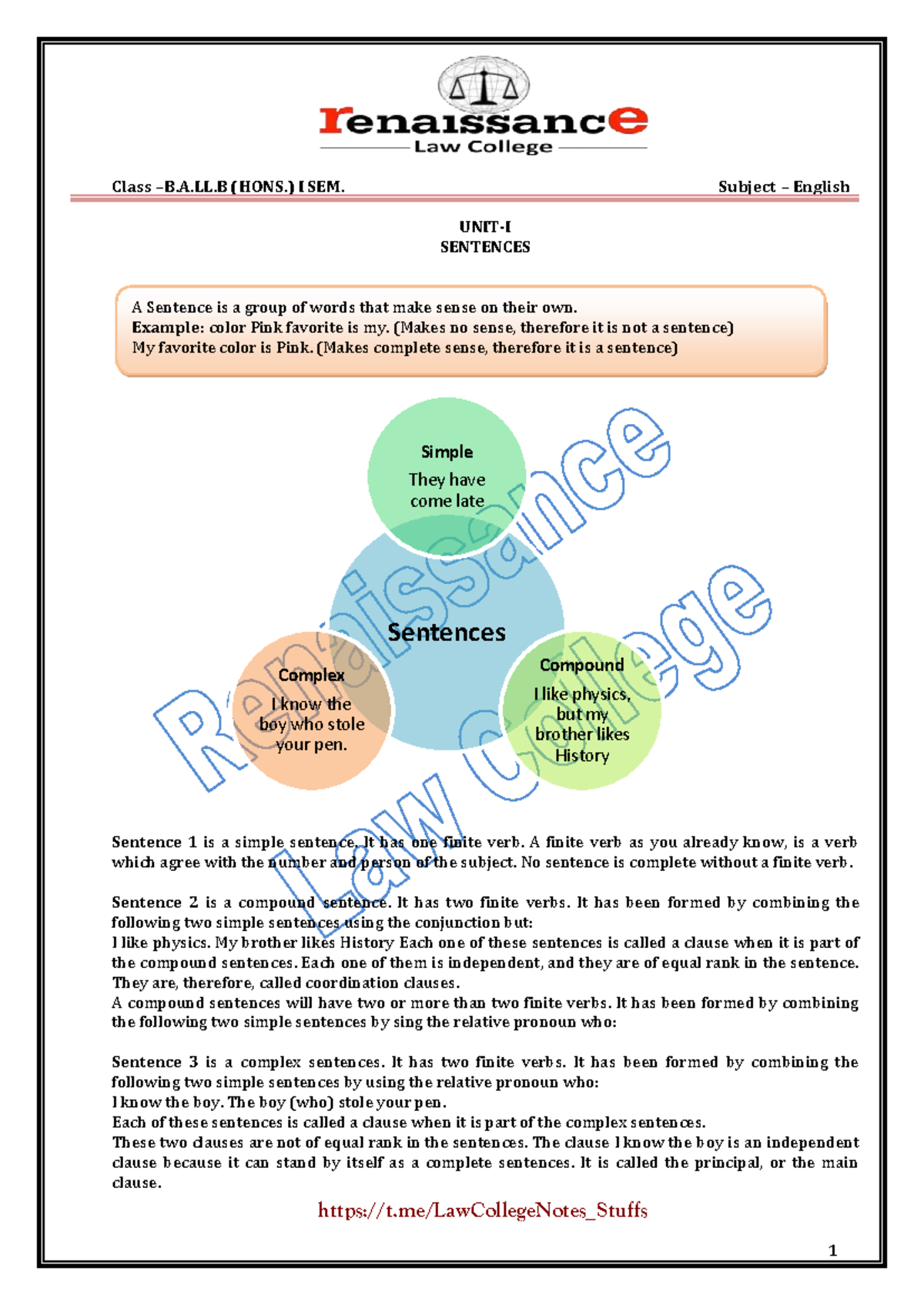English-I HONS. I SEM. Notes on Sentence Structures and Tenses - Studocu