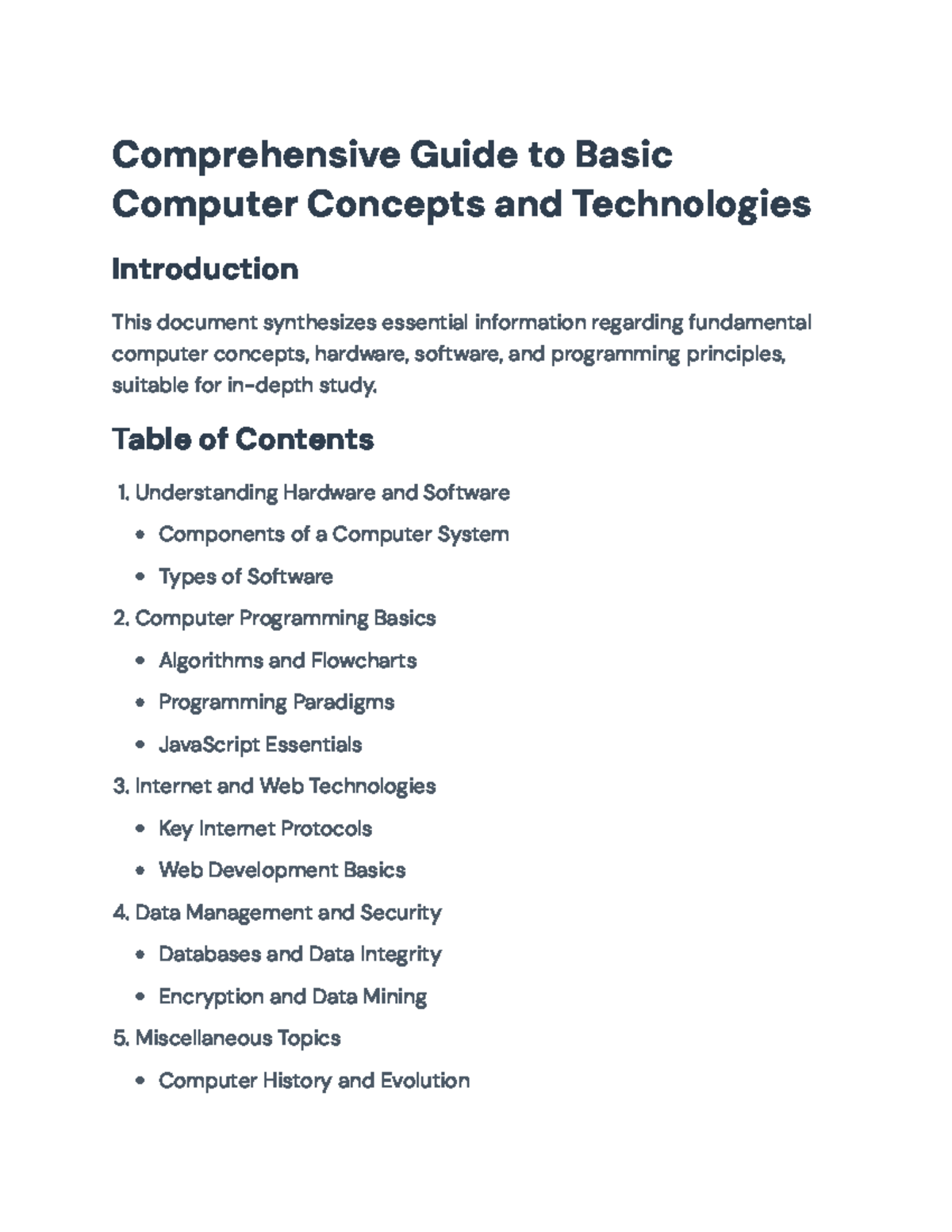 Comprehensive Guide to Basic Computer Concepts and Technologies ...