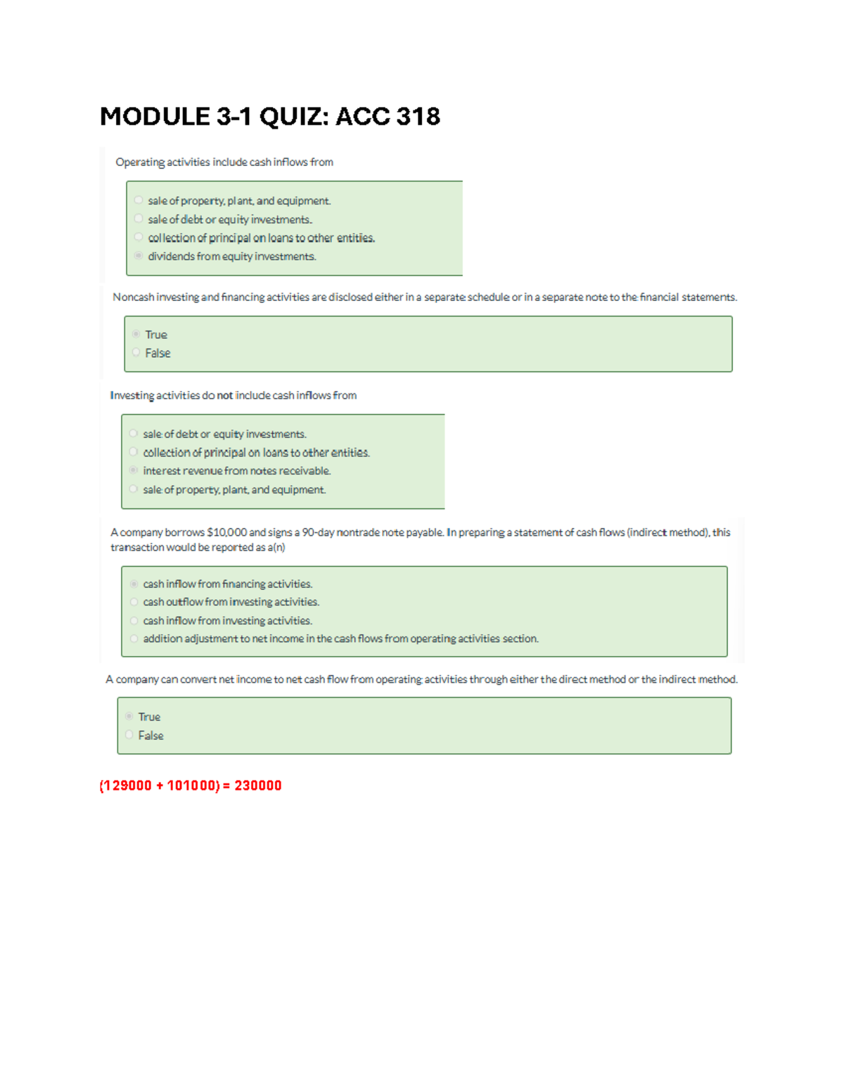 ACC 318 Module 3 Quiz: Cash Flows & Operating Activities - Studocu