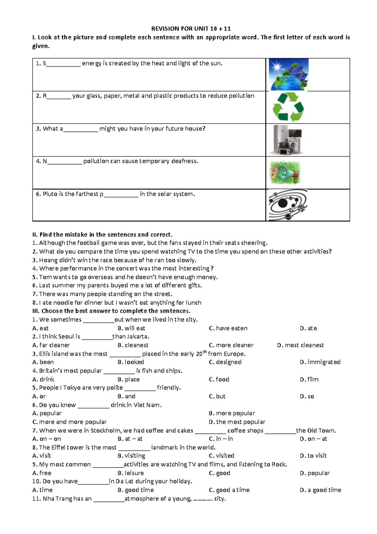 Revision for Unit 10 & 11: Lớp 6 Global Success - Studocu