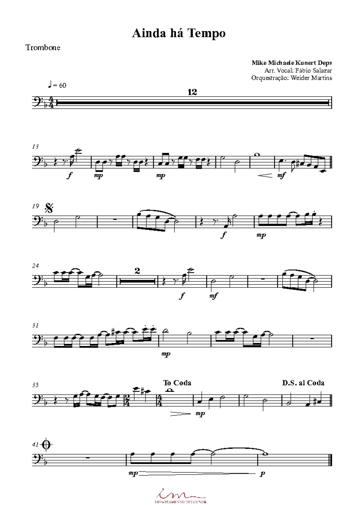 Ainda há Tempo - Trombone Sheet Music - Studocu