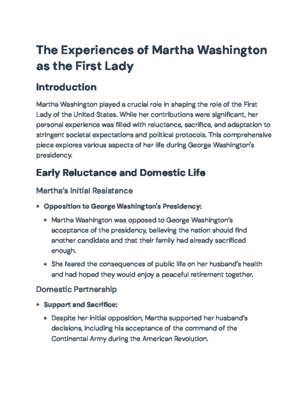Martha Washington: The First Lady's Role and Personal Journey - The ...