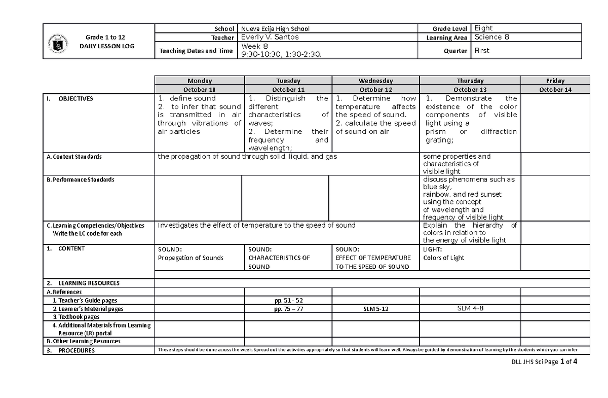 Week 8 - Science 8 Lesson Plan: Exploring Sound and Light Dynamics ...