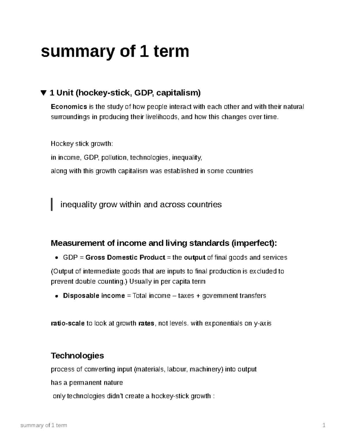 Micro Notes: Summary of Term 1 - GDP & Capitalism (ECO101) - Studocu