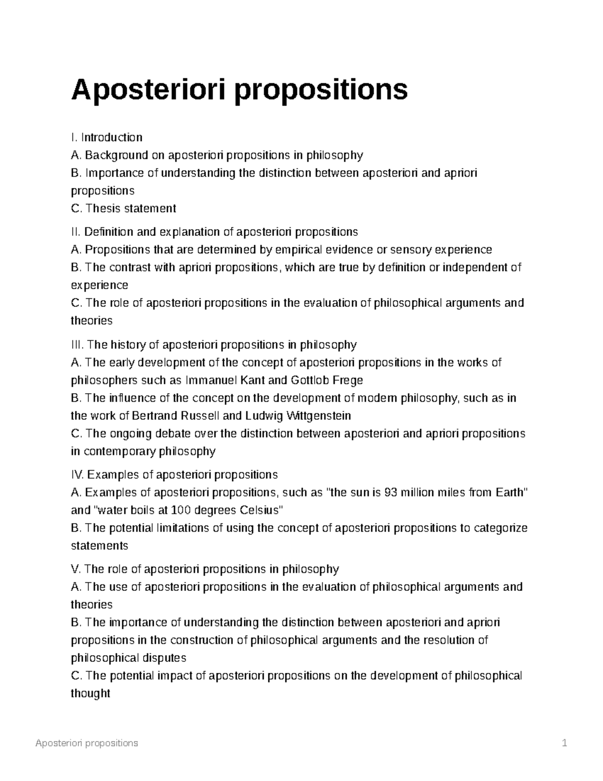 Aposteriori propositions - Introduction A. Background on aposteriori ...