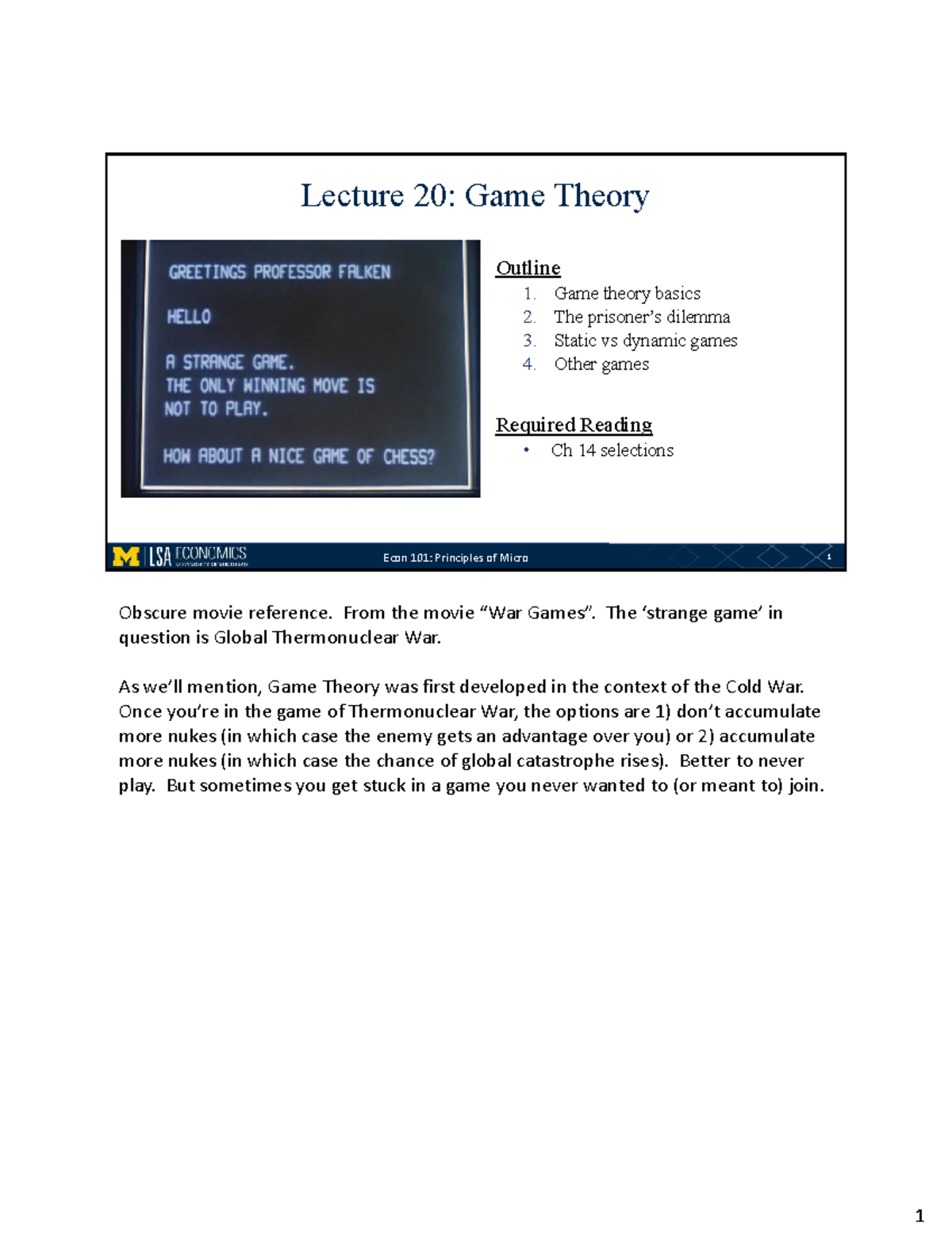 Econ 101 Lecture 20: Game Theory and the Prisoner’s Dilemma - Lecture ...