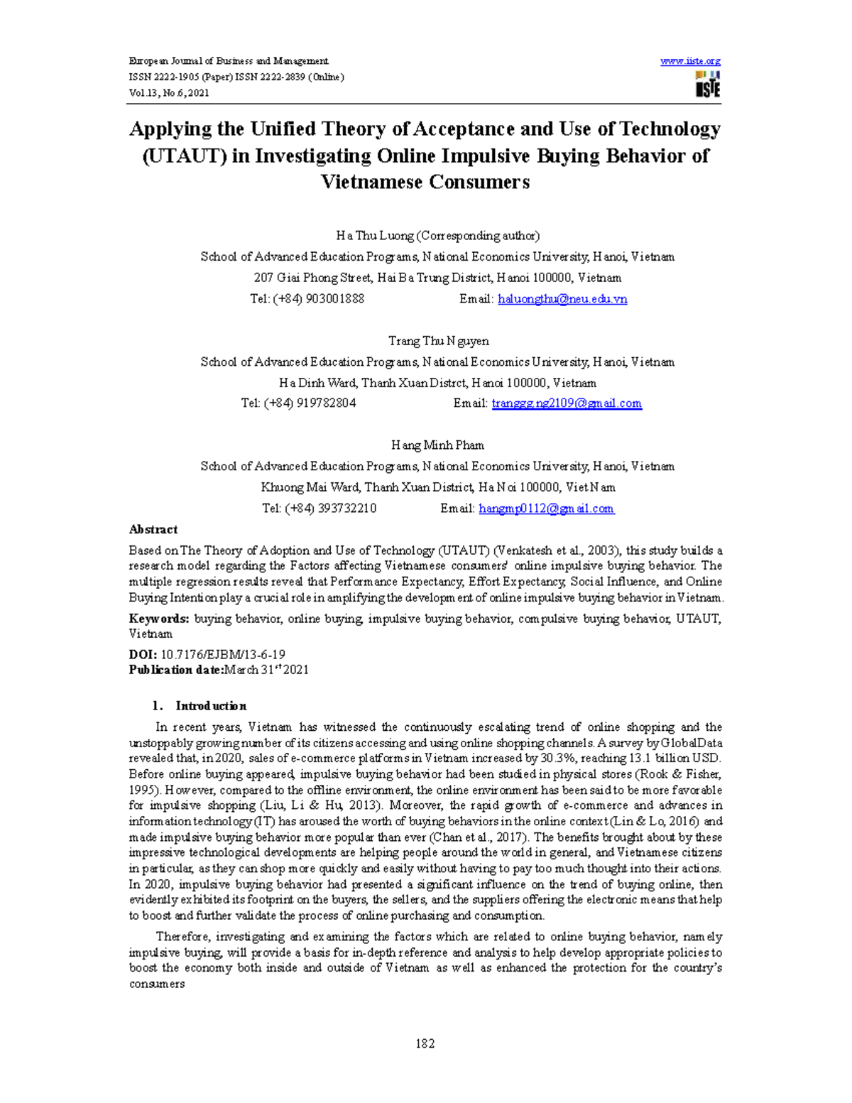 Applying UTAUT to Online Impulsive Buying Behavior in Vietnam - Studocu