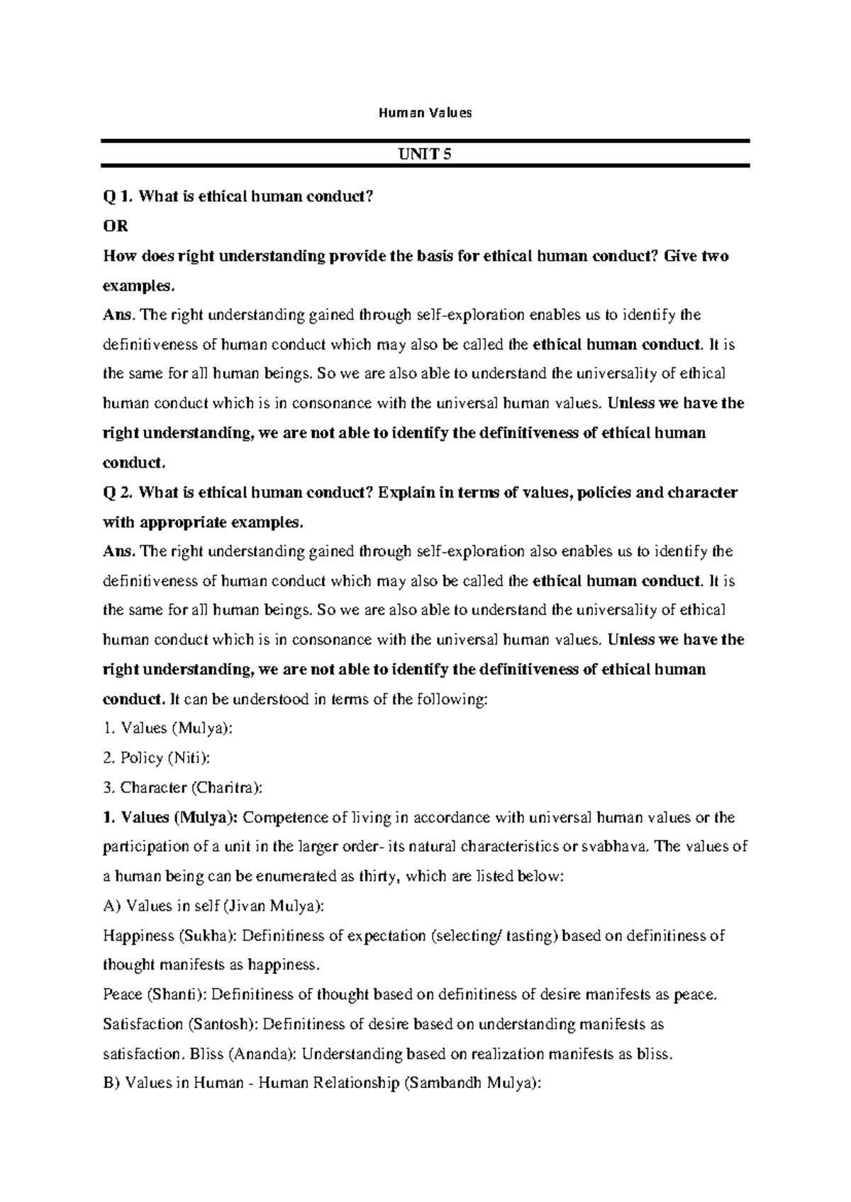 Human Values Unit 5: Ethical Conduct and Professional Ethics Insights ...