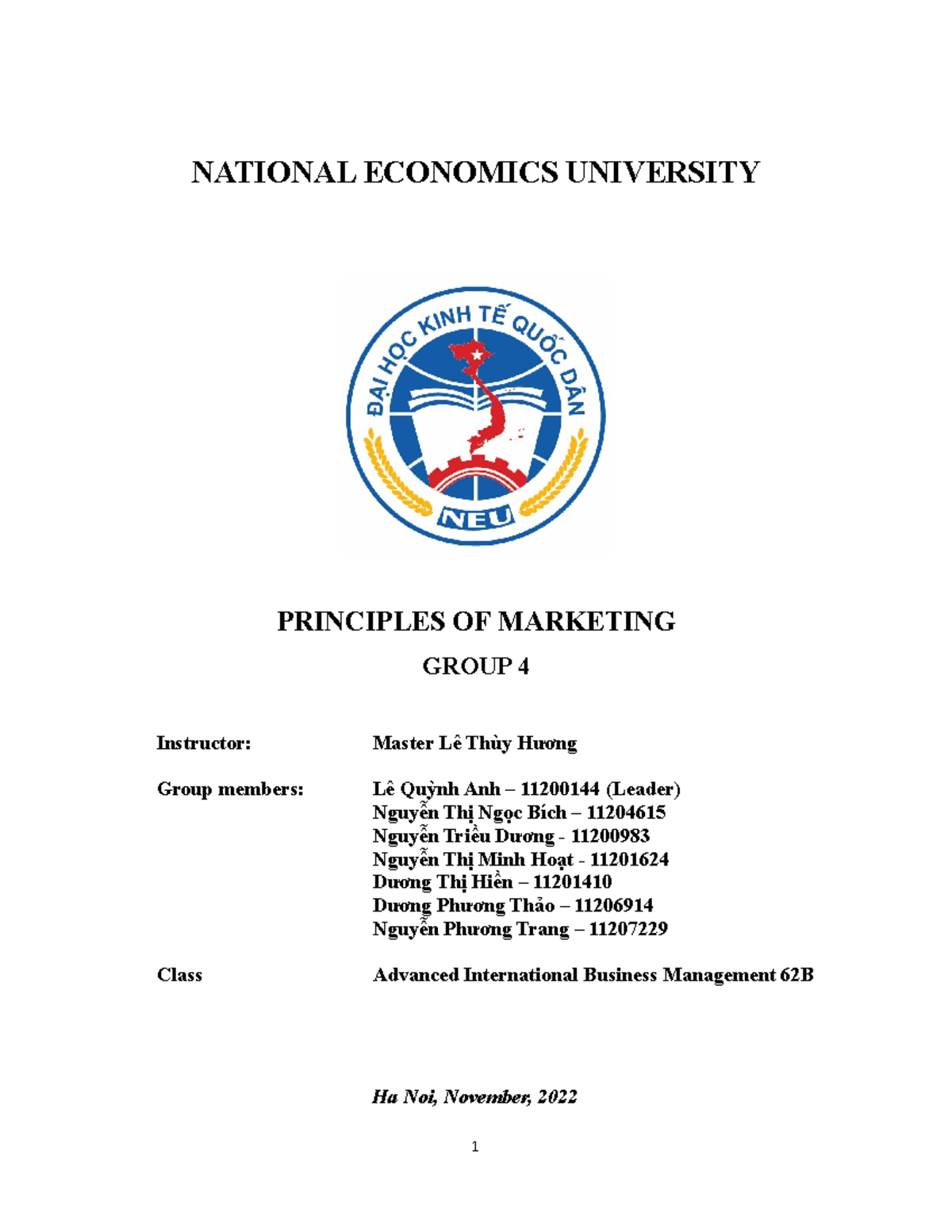 Marketing Principles Group 4 Quản trị Kinh doanh quốc tế CLC 62B ...