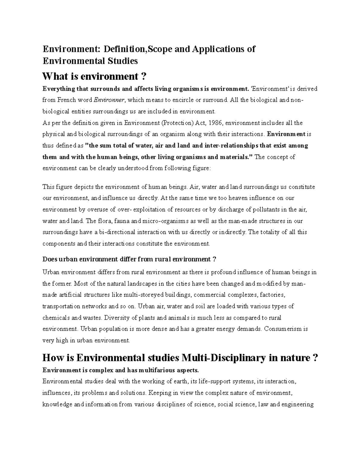 Environmental Studies 1: Scope, Importance & Multi-Disciplinary Nature ...