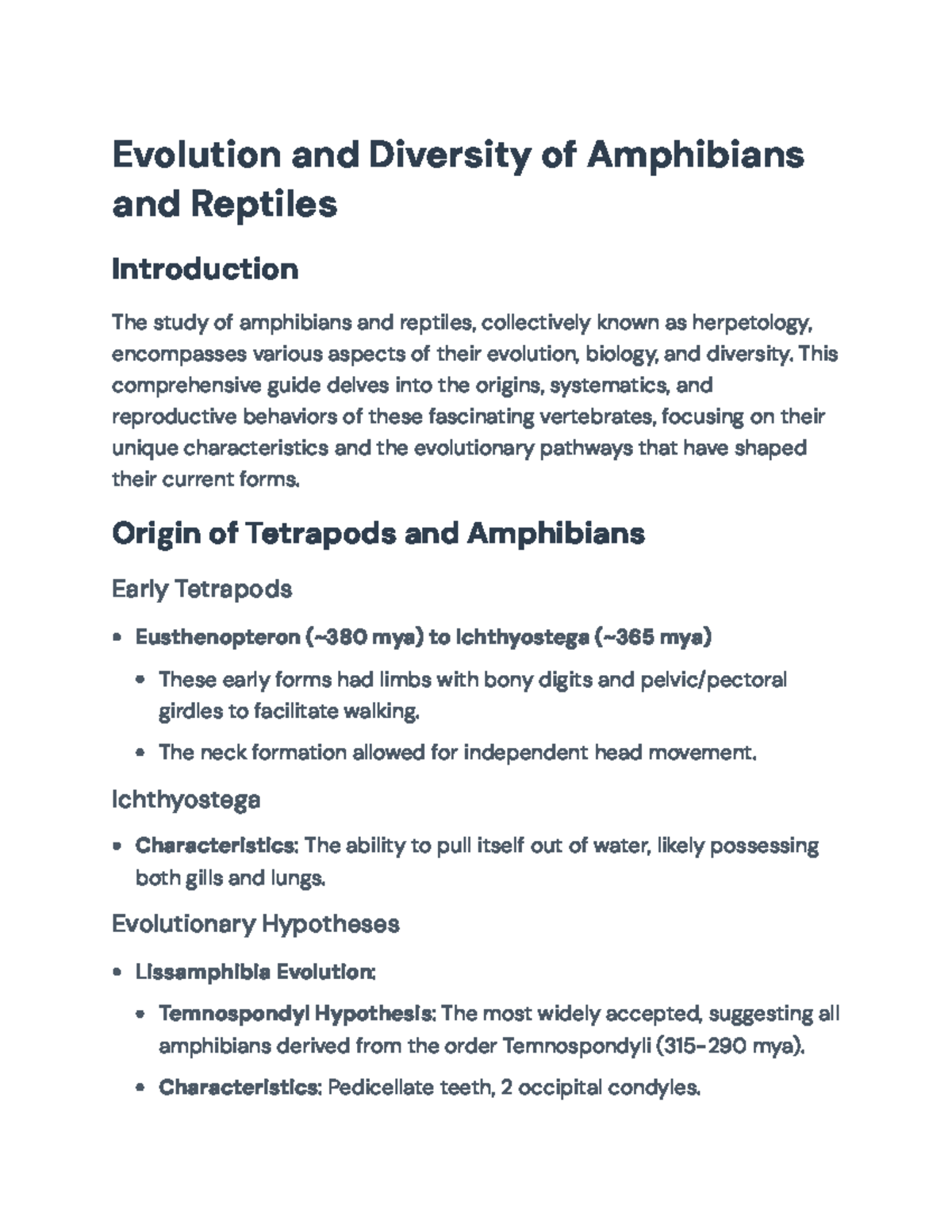Evolution and Diversity of Amphibians and Reptiles: A Study Guide - Studocu
