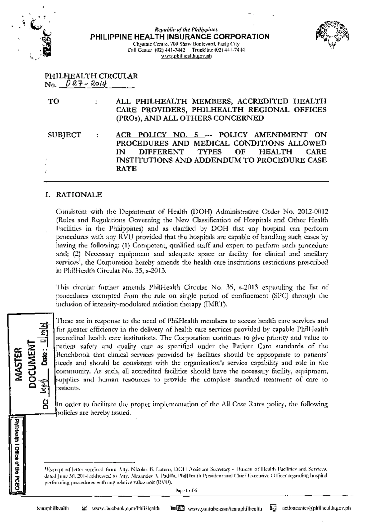 PhilHealth Circular No. 2Dllr 00 I: Policy on Acute Gastroenteritis ...