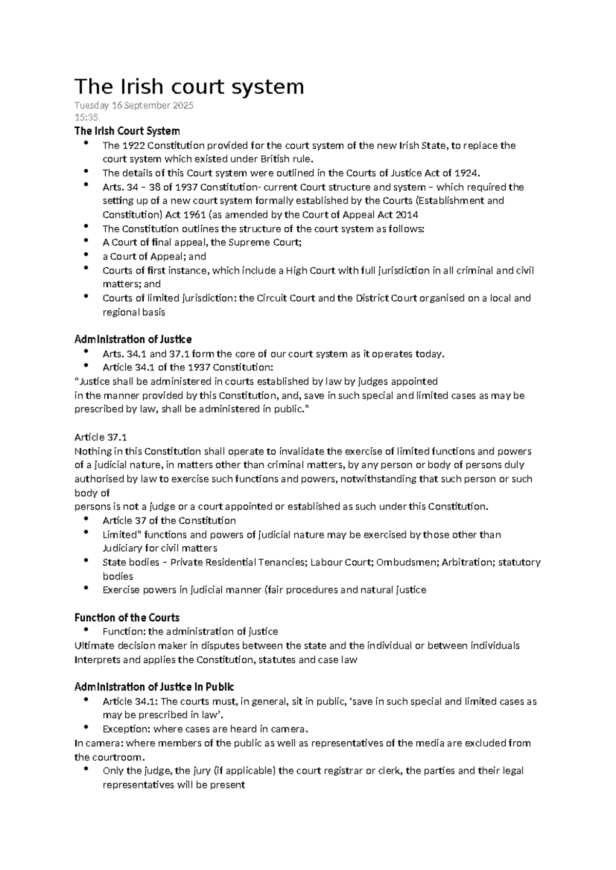 Irish Court System - Lecture Notes (Course Code: LAW101) - Studocu