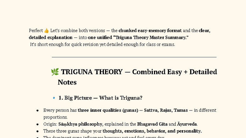 TRIGUNA THEORY: Combined Easy & Detailed Notes for Quick Revision - Studocu