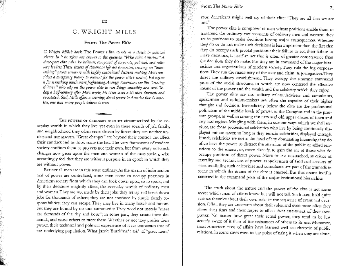 "POL 101: Study Guide on C. Wright Mills' The Power Elite" - Studocu
