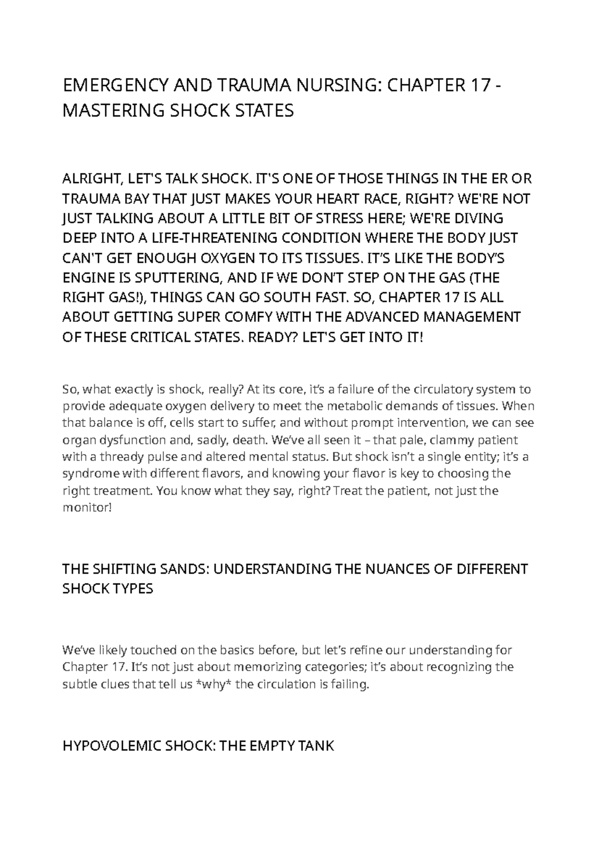EMT 101: Chapter 17 - Mastering Shock States in Trauma Nursing - Studocu