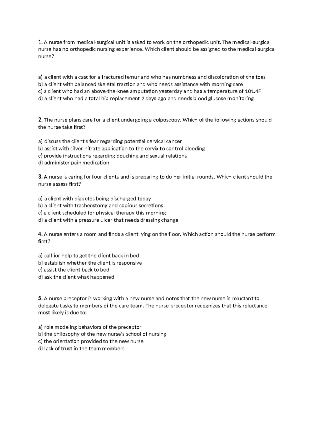 Prioritization MCQ Self-Test for Nursing Practice - Studocu