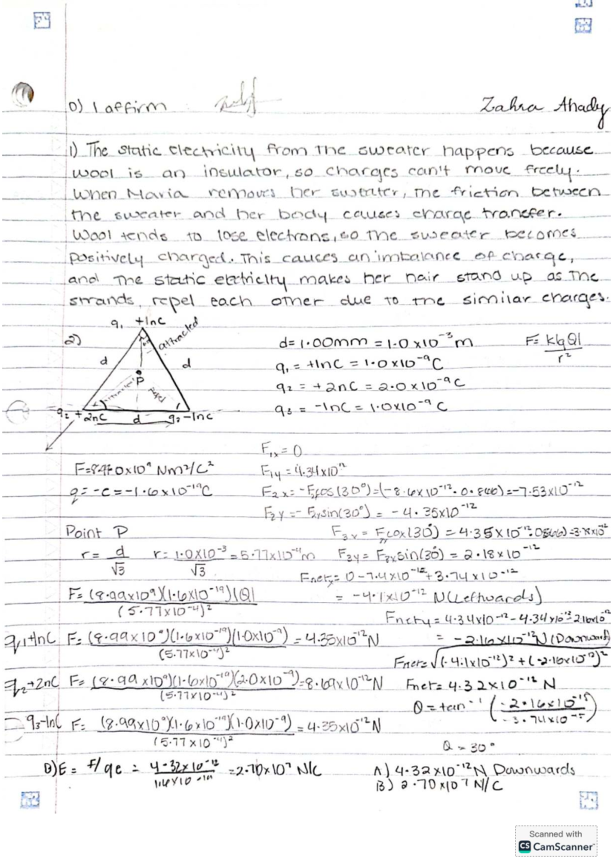 PHYS 1 Homework: Static Electricity and Electric Fields Analysis - Studocu