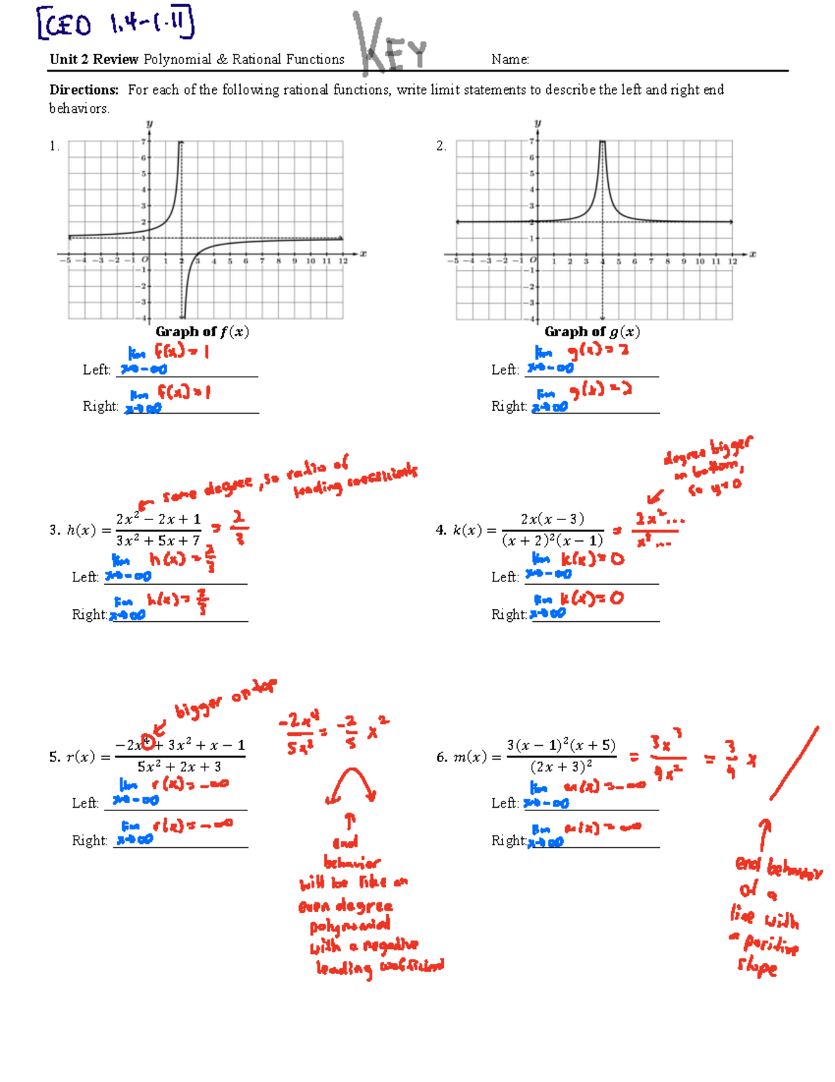 Unit 2 Review: Polynomial & Rational Functions Analysis - Studocu