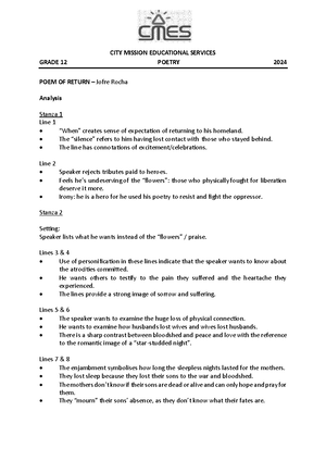 Solitude Notes - CITY MISSION EDUCATIONAL SERVICES GRADE 12 POETRY 2024 ...