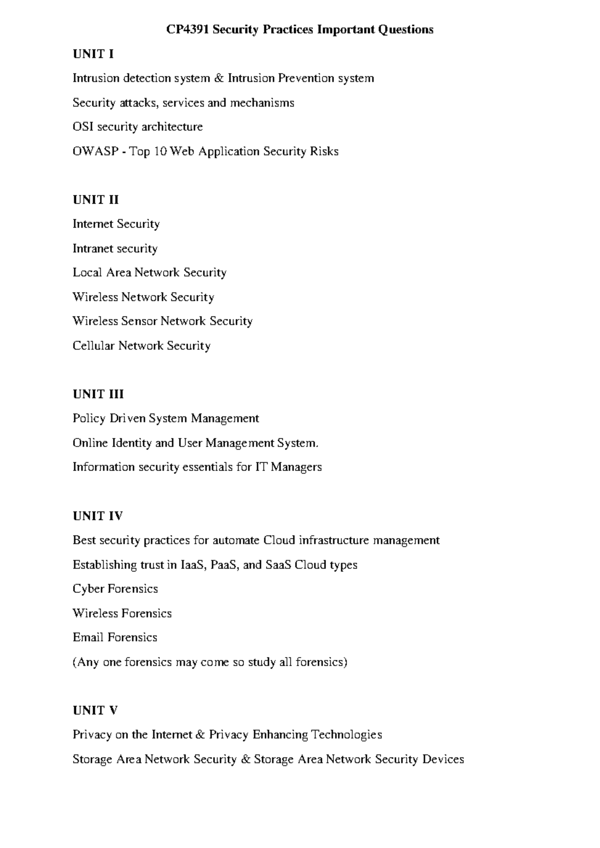 CP4391 Security Practices: Key Questions & Concepts Overview - Studocu