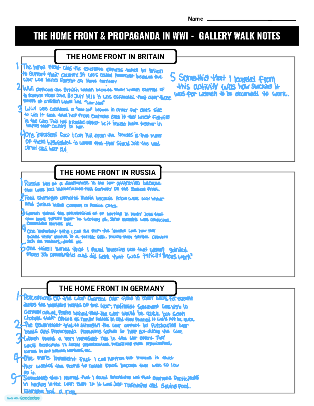 Stations Worksheet World War I - THE HOME FRONT & PROPAGANDA IN WWI ...