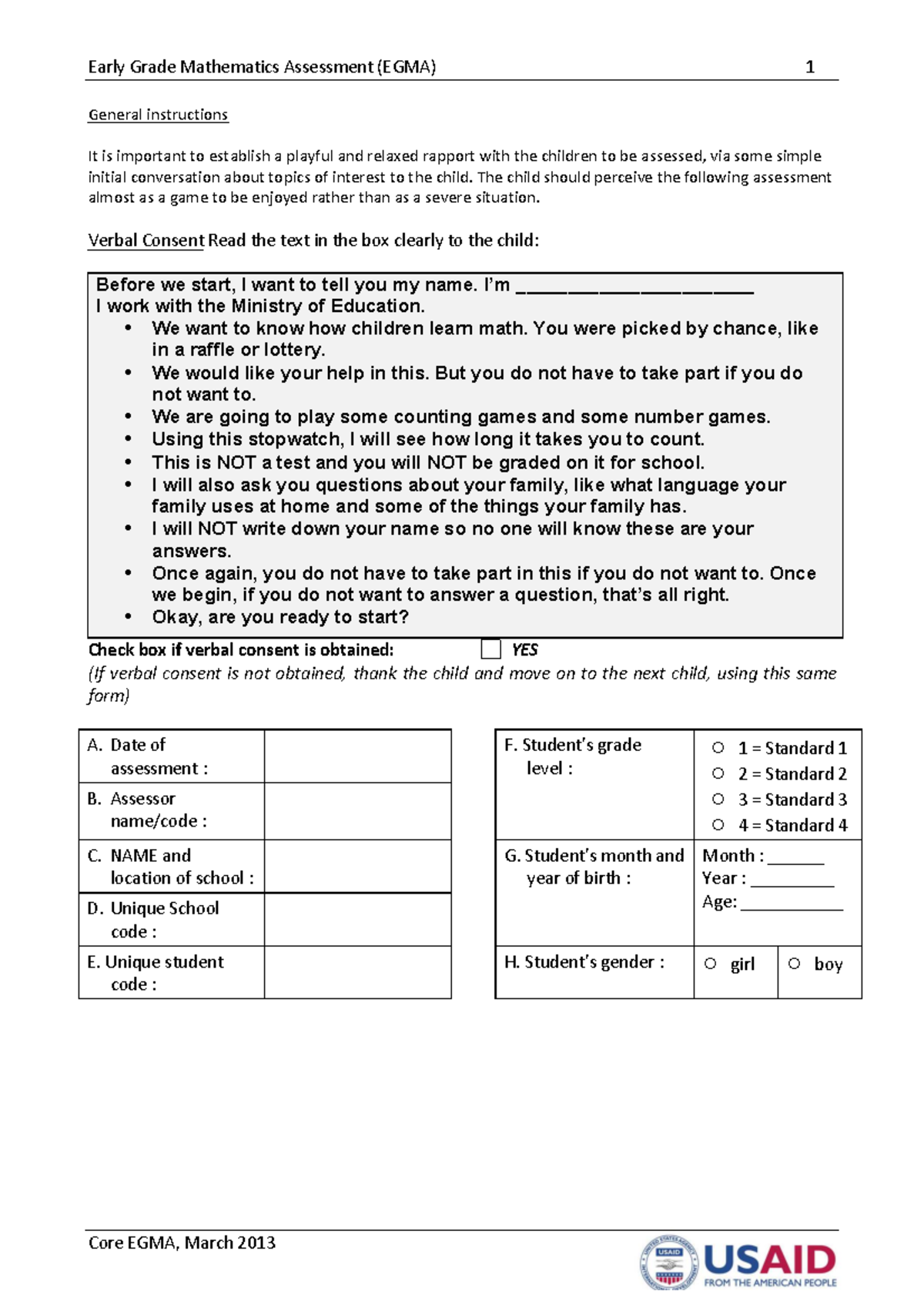 Core EGMA 2014: Guidelines for Early Grade Math Assessment - Studocu