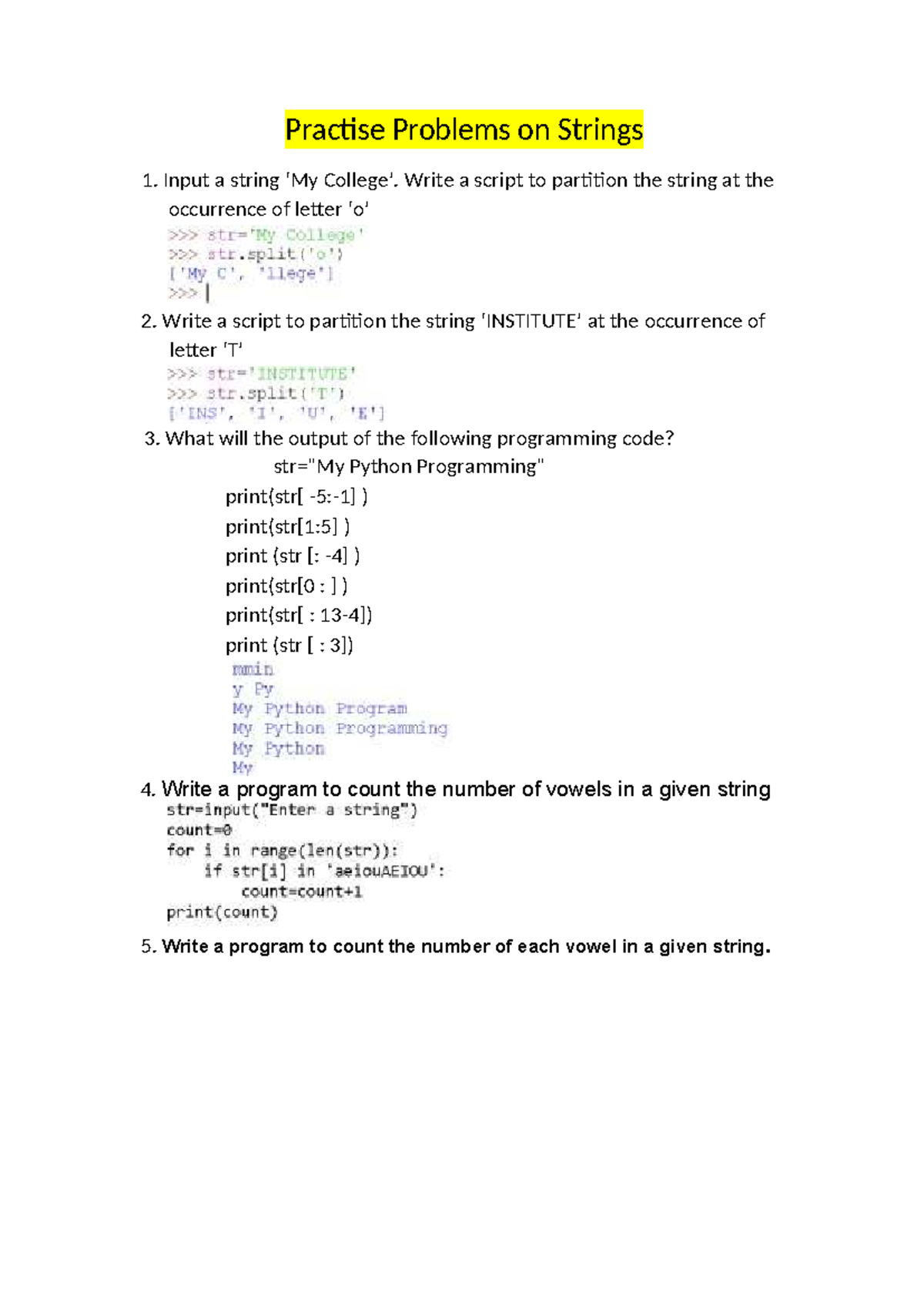 Prgms on Strings - Python Notes (CS101) - Studocu